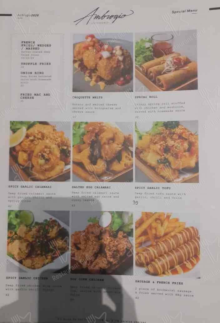 Menu at Ambrogio Patisserie cafe, Bandung