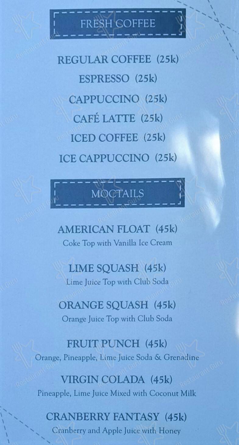Menu at Ambrosia Restaurant, Jimbaran