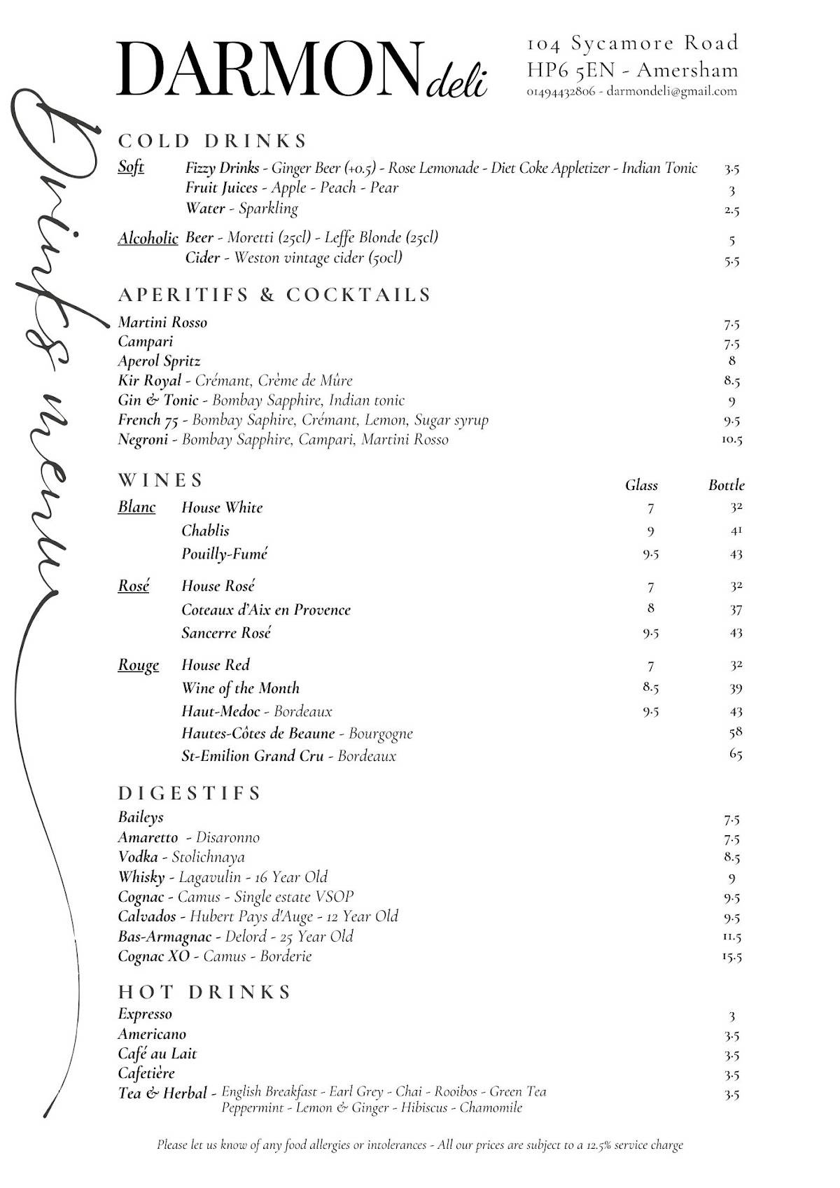 Menu at Darmon Deli restaurant, Amersham