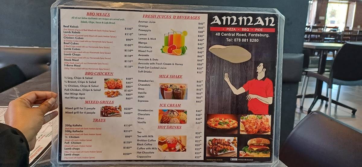 Menu at Amman Restaurant, Johannesburg