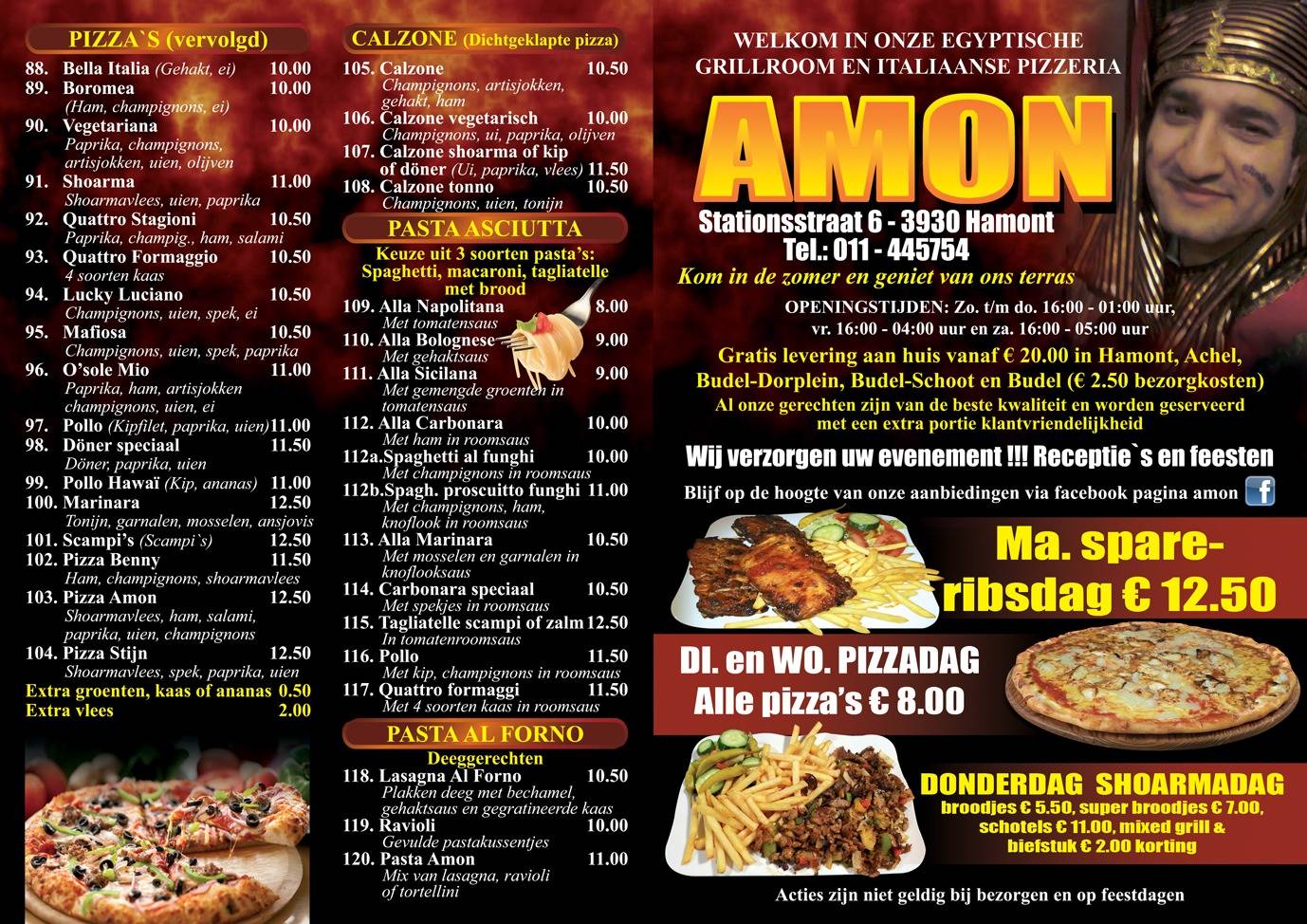 Carta de pizzería Amon, Hamont-Achel