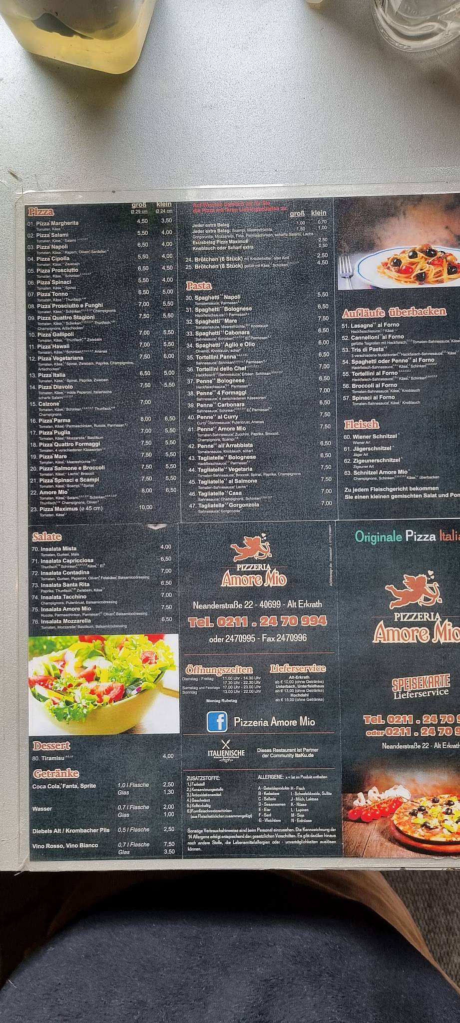 Speisekarte von Amore Mio restaurant, Erkrath, Neanderstraße 22