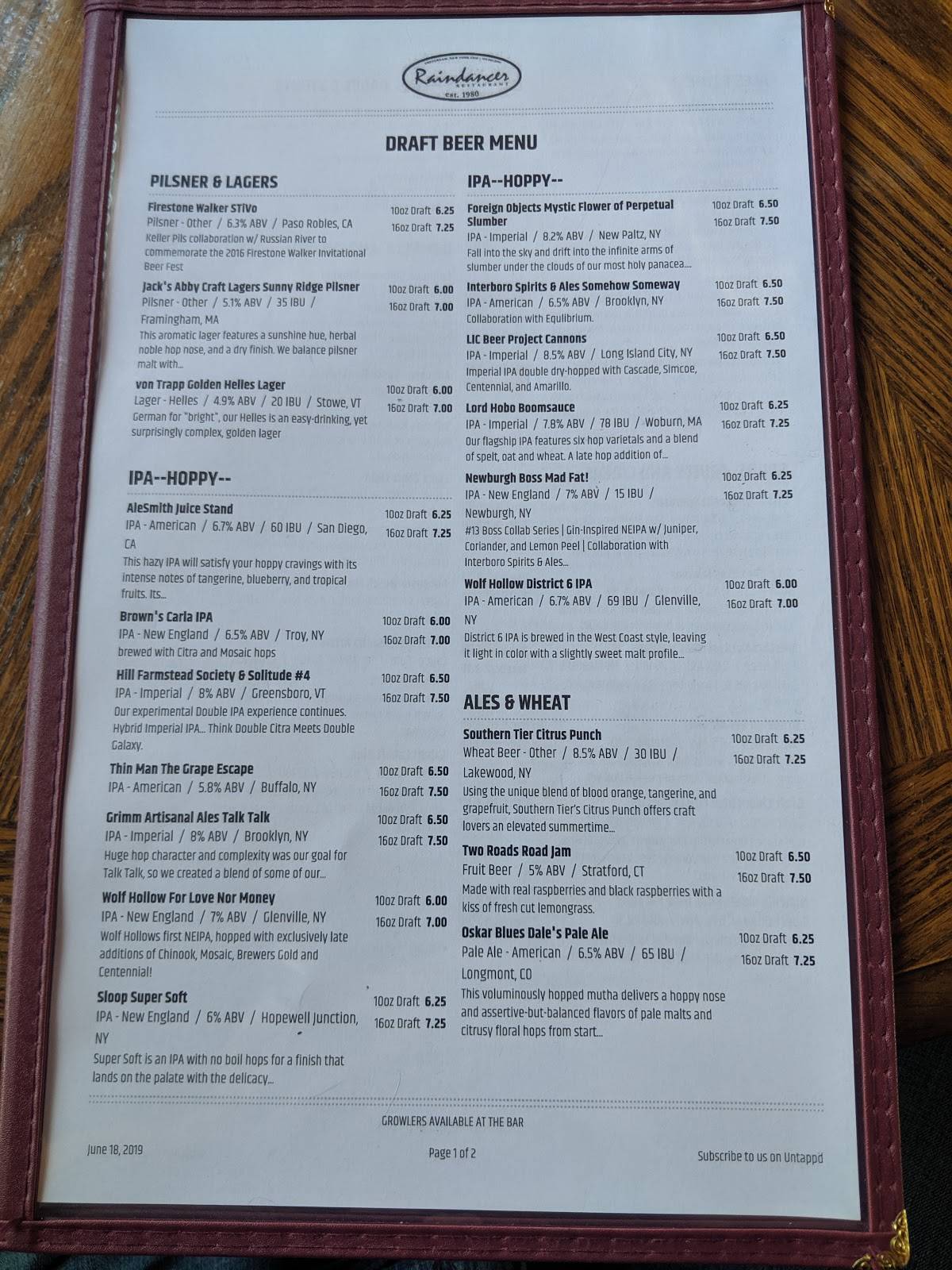 Menu at Raindancer Restaurant, Amsterdam, NY-30