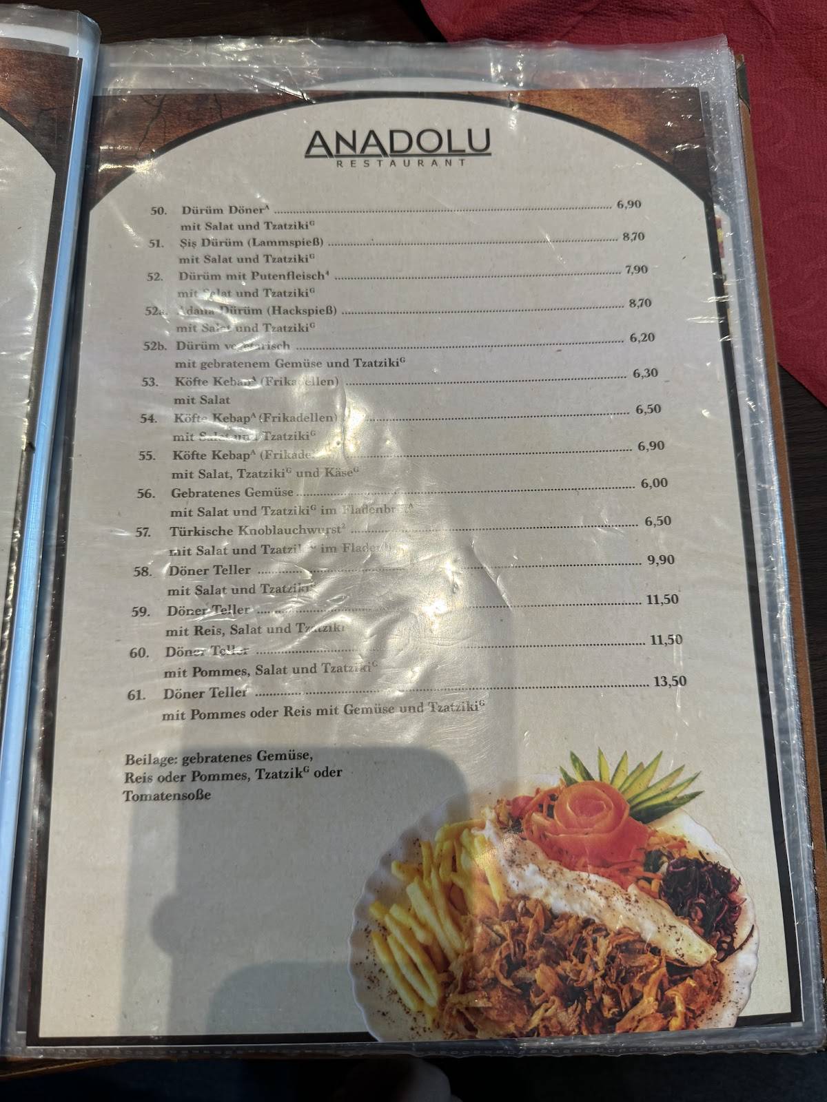 Speisekarte von Restaurant Anadolu, Kassel