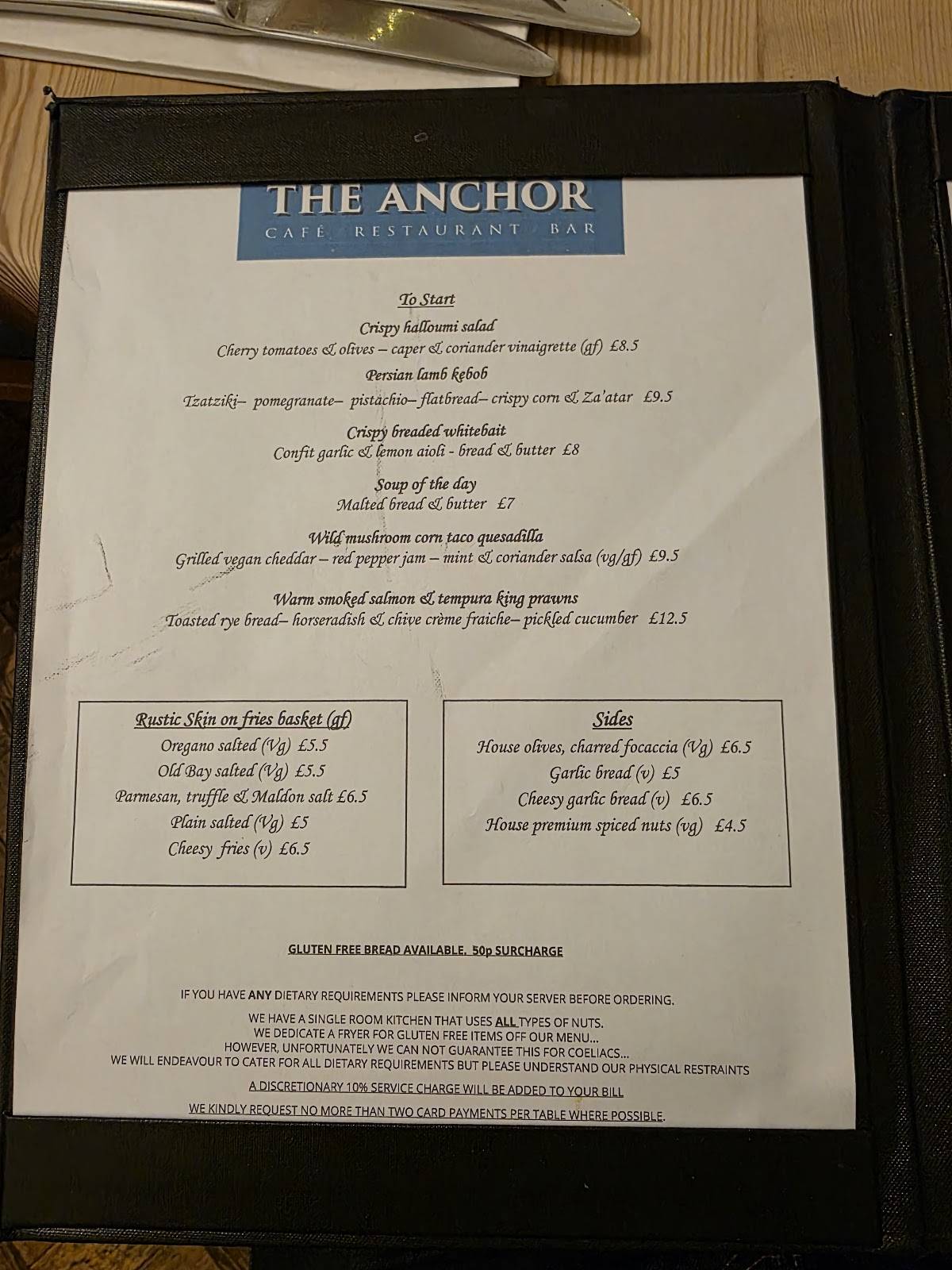 Menu at Anchor Inn Shapwick pub & bar, Shapwick