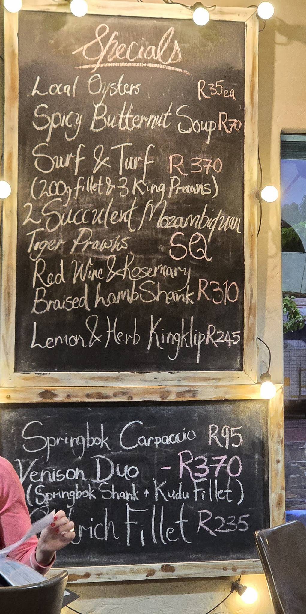 Menu at Anchorage Restaurant CC, Knysna