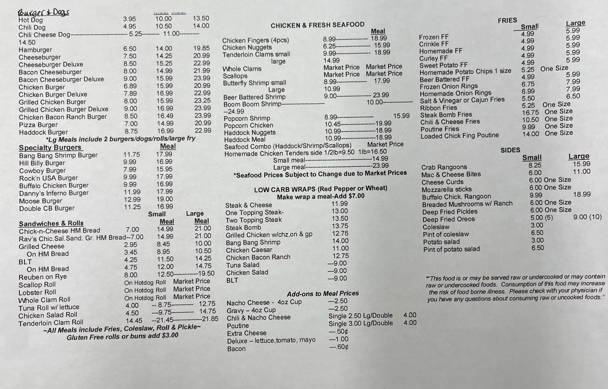 Menu at Anderson's Mill Pond Dairy Bar, Hodgdon