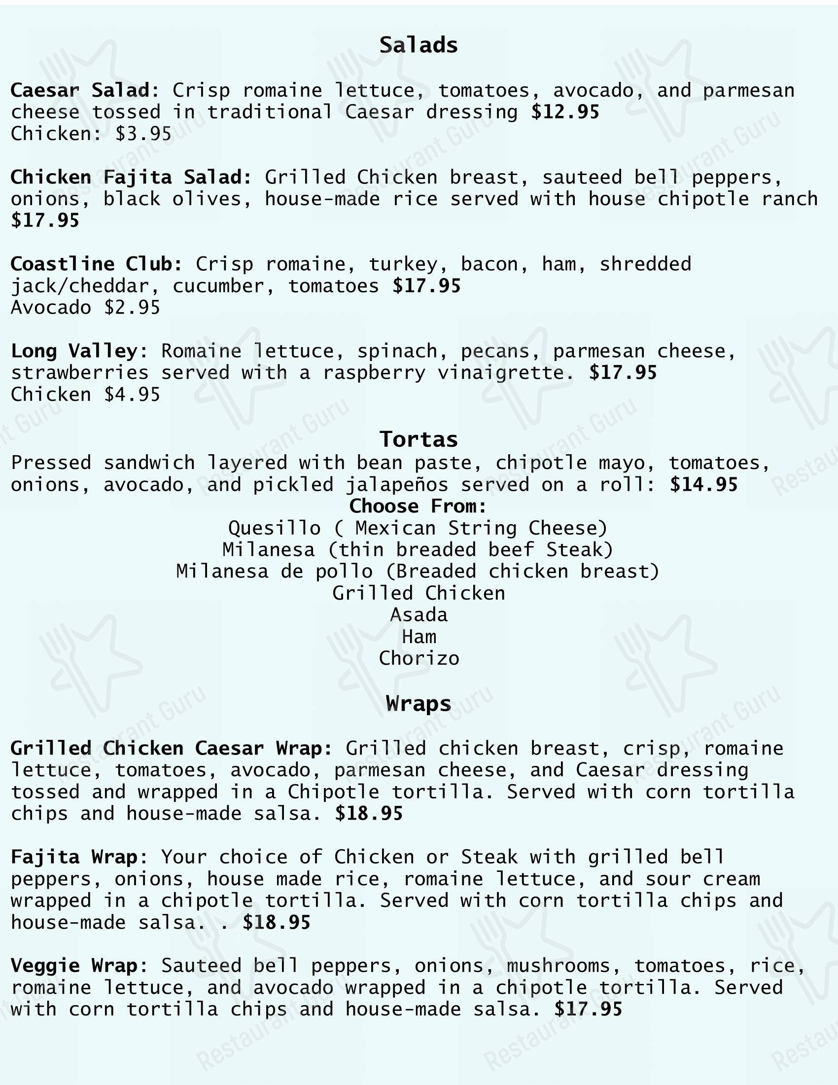 Menu at Angelina's Bakery, Seaside