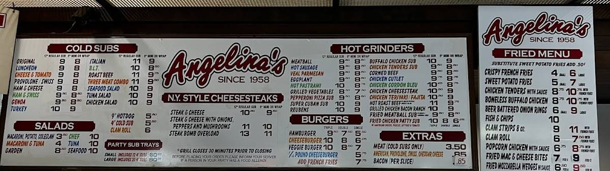 Menu at Angelina's Submarine Shops restaurant, Pittsfield, 133 Elm St