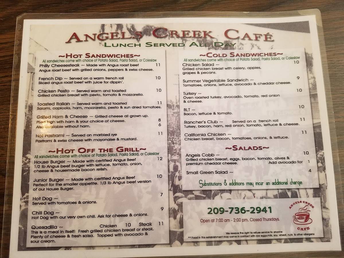 Menu at Angels Creek Café restaurant, Angels Camp, S Main St