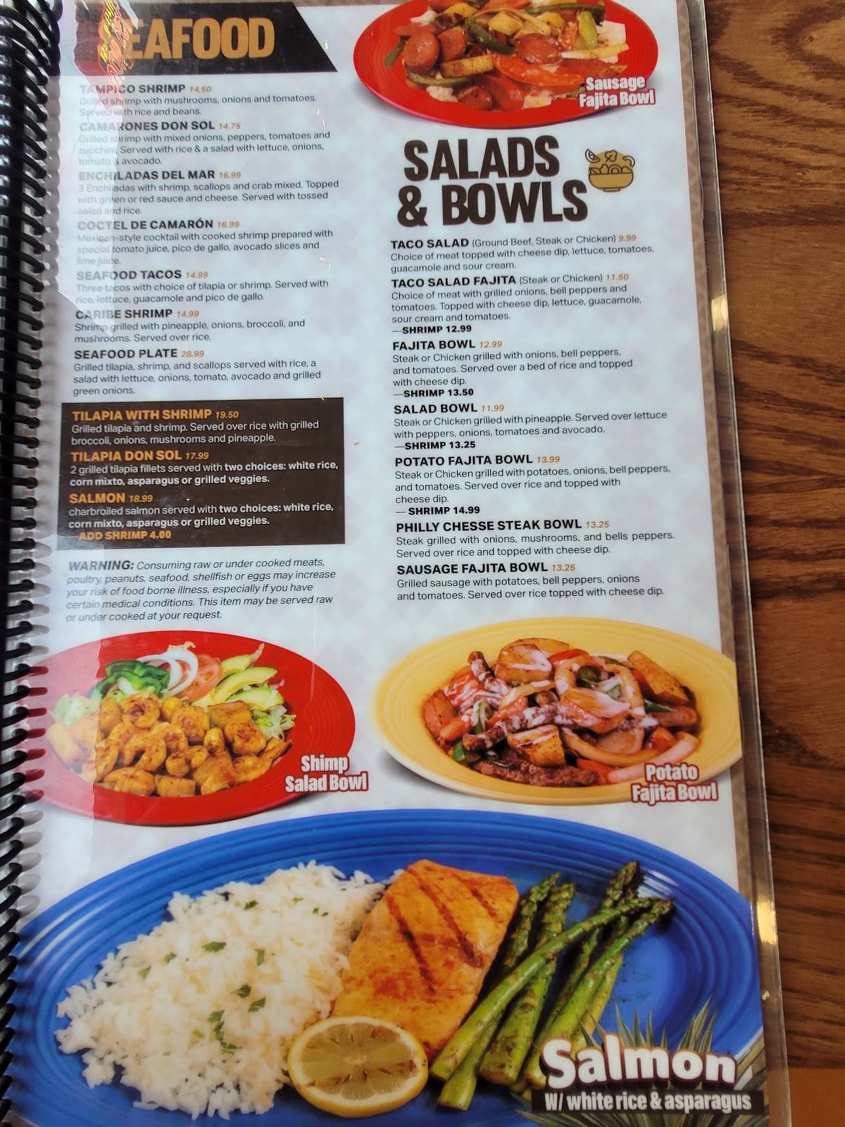 Menu at Don Sol Mexican Grill restaurant, Anna
