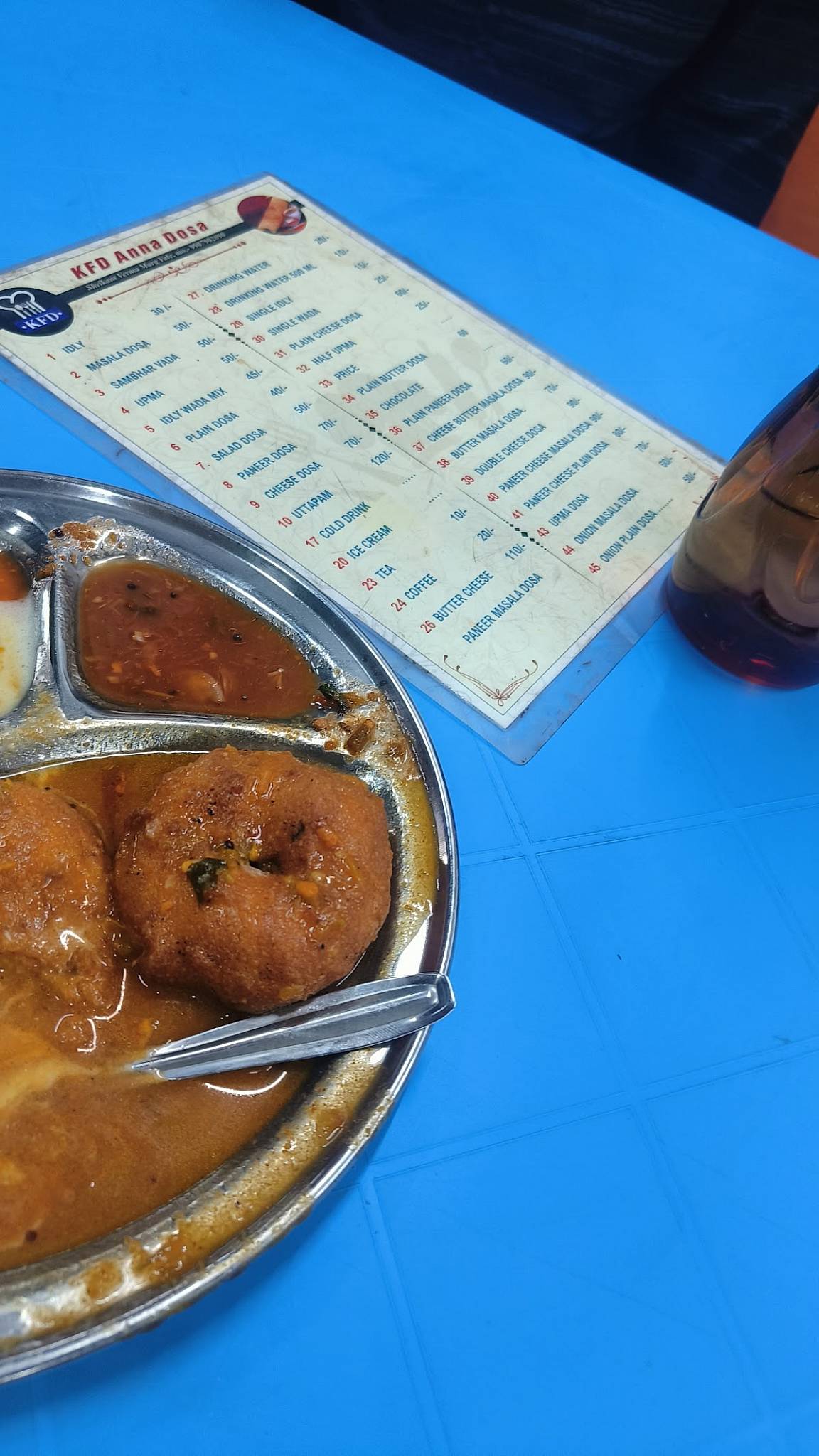 Menu at Anna Dosa, Bilaspur, Srikant Verma Marg