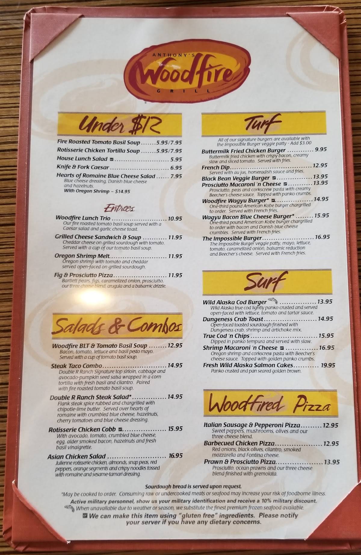 Menu at Anthony's Woodfire Grill restaurant, Everett