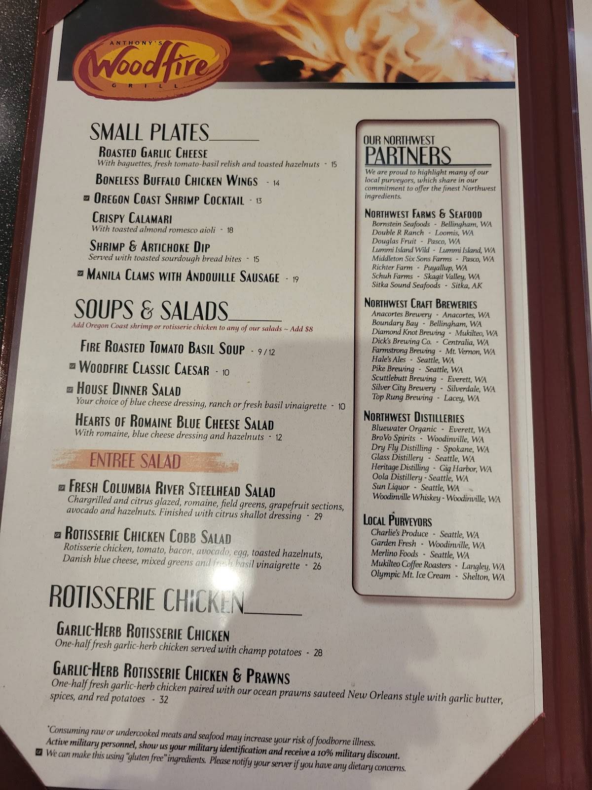 Menu at Anthony's Woodfire Grill restaurant, Everett
