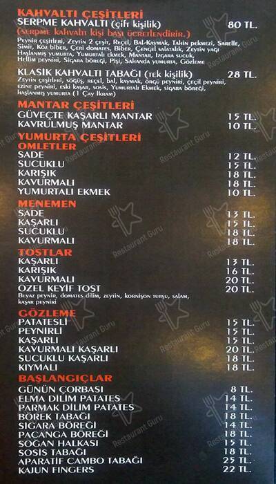 Menu at Antika Cafe, Istanbul, Ambarlıdere Yolu