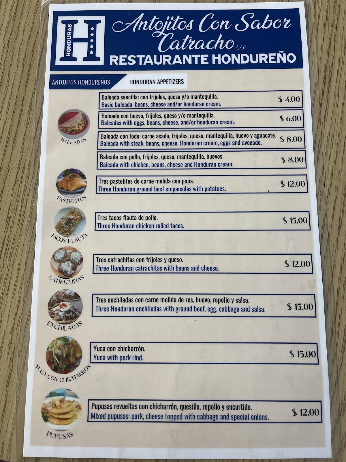 Menu at Antojitos Con Sabor Catracho Restaurante Hondureno, Ocala