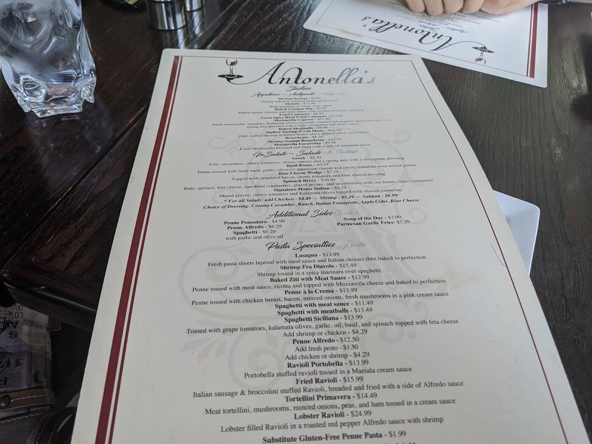 Menu at Antonella's Italian Ristorante restaurant, Fayetteville