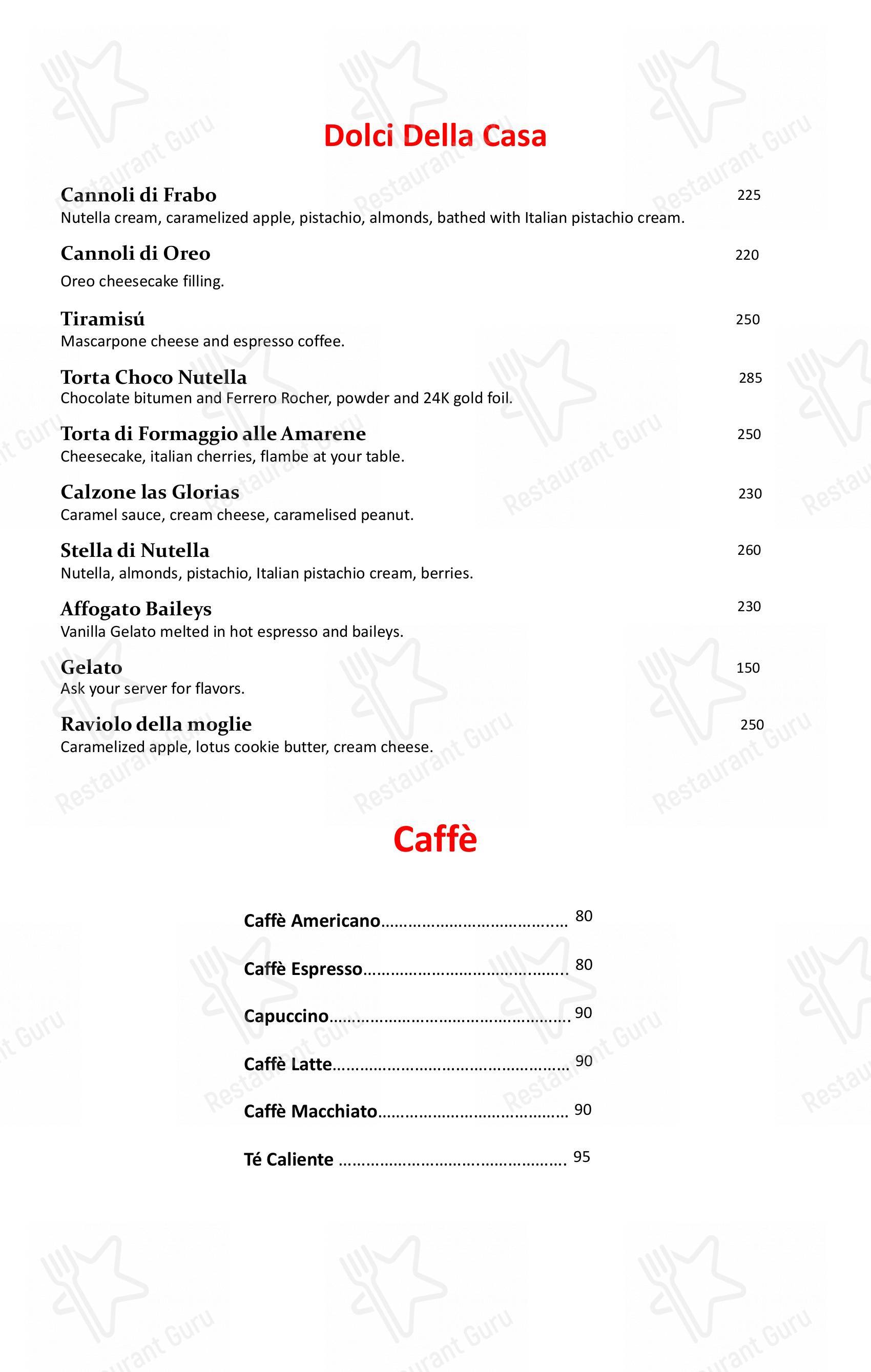 Carta del restaurante IL Castello di Frabo, Apodaca