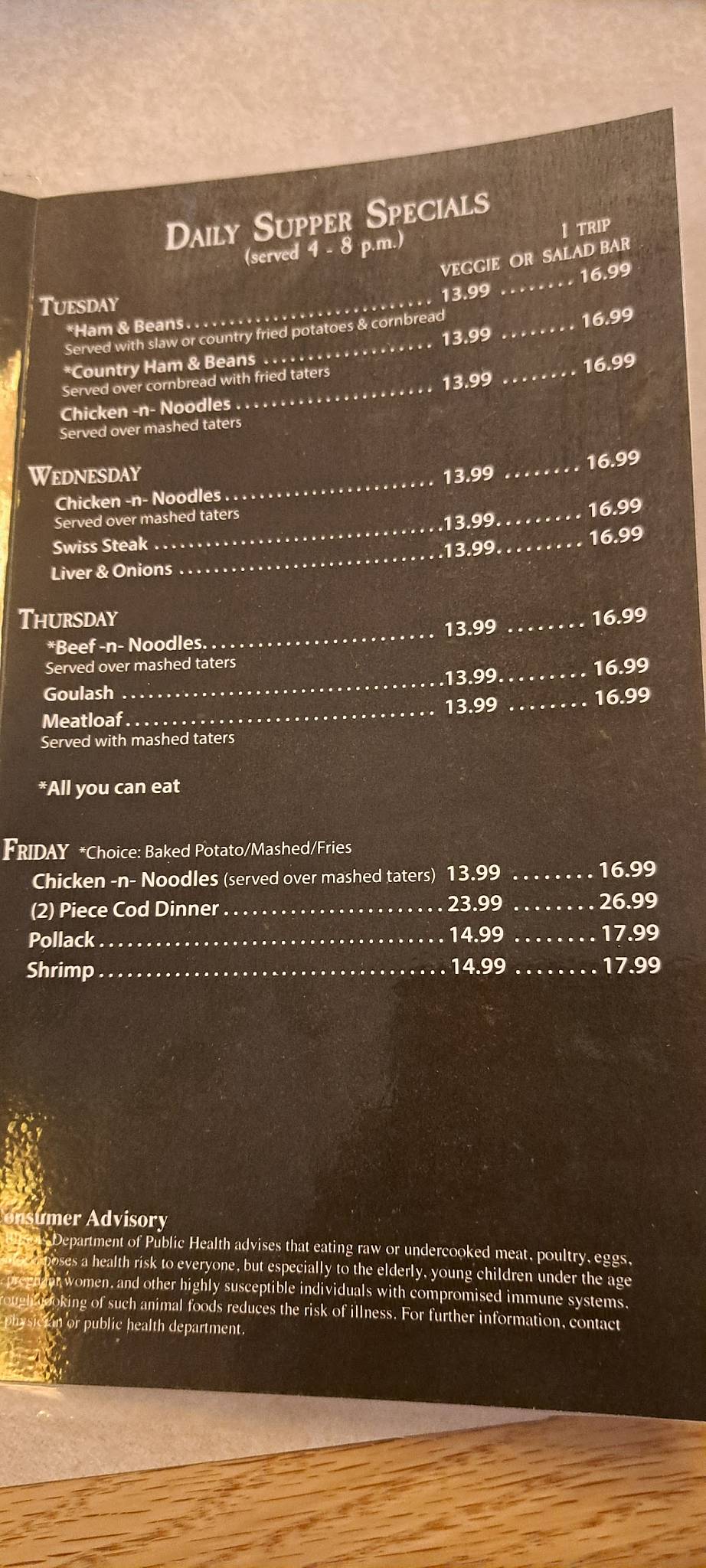 Menu at Apple Dumpling restaurant, Urbana