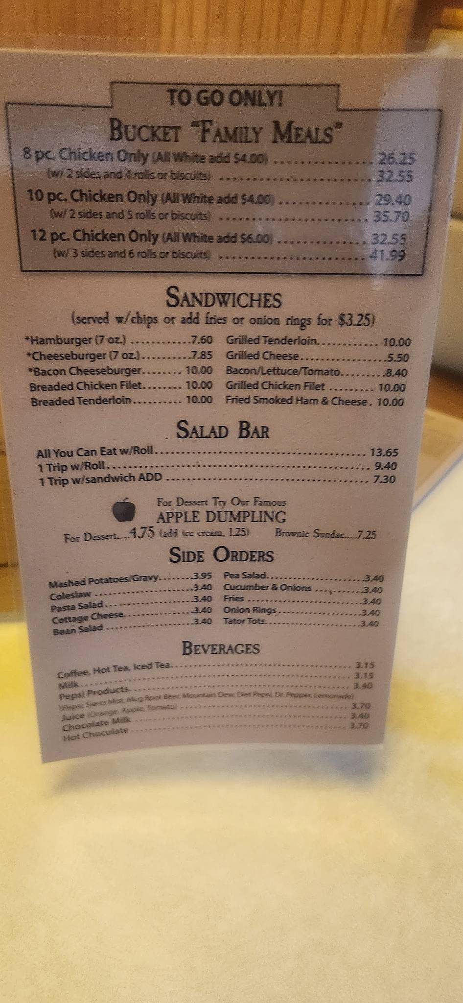 Menu at The Apple Dumplin' restaurant, Urbana