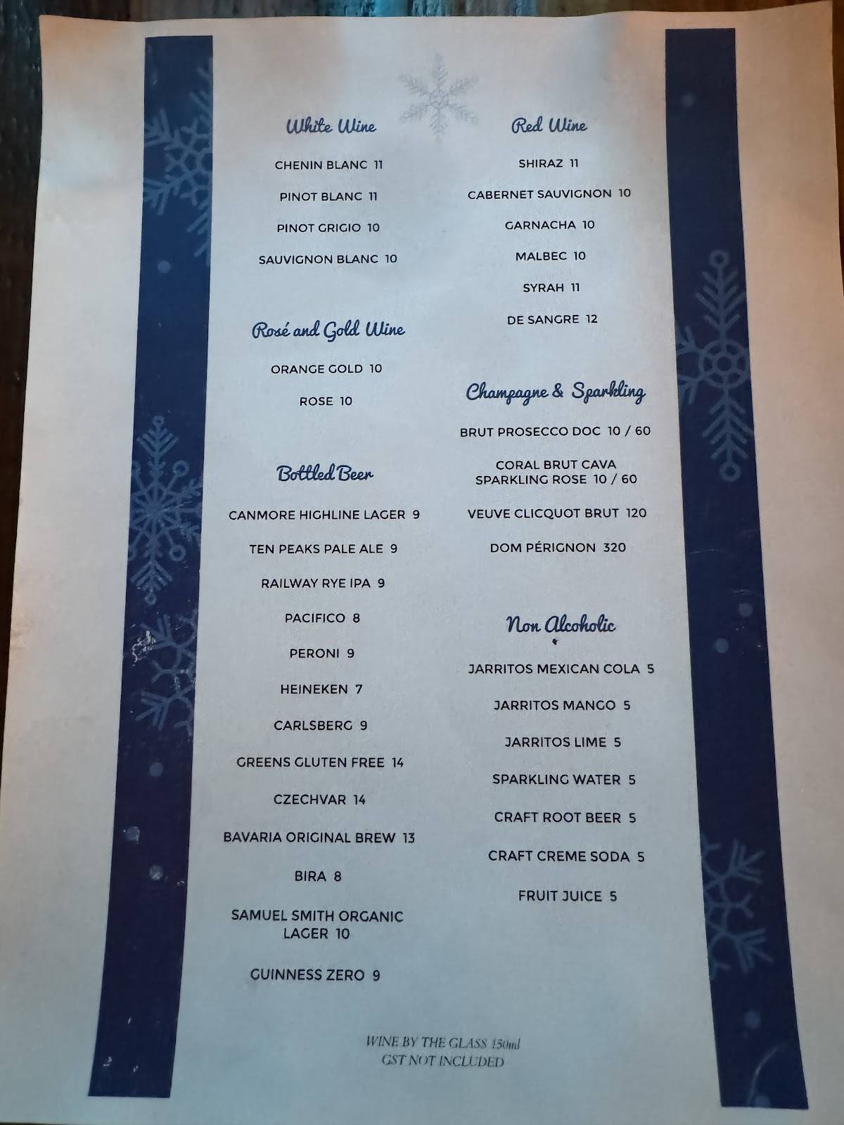 Menu at Après Canmore restaurant, Canmore