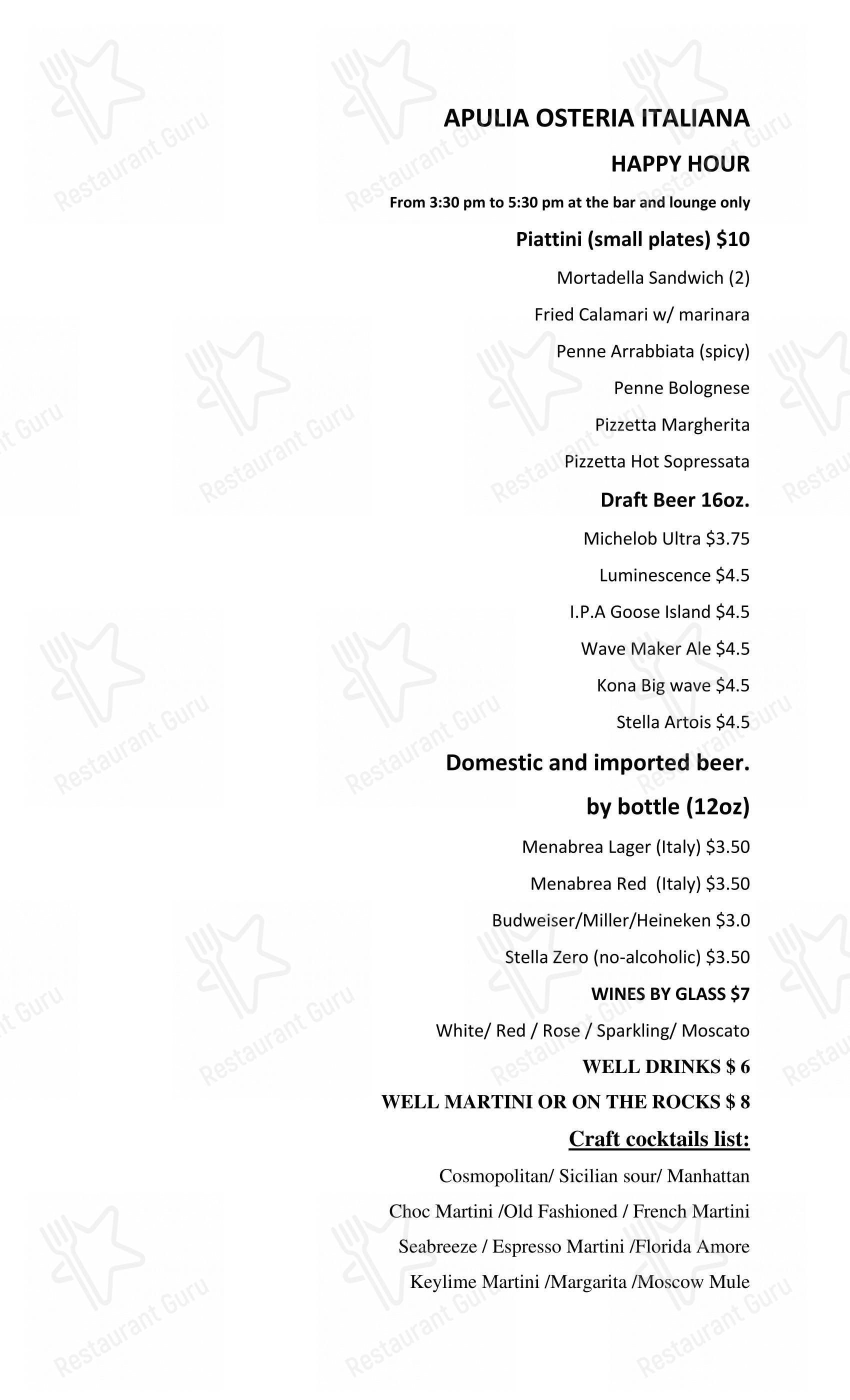 Menu at Apulia Osteria Italiana desserts, Placida, Placida Rd #15