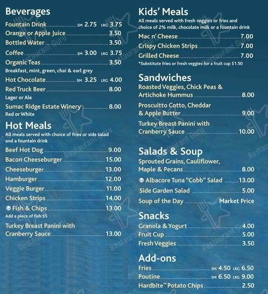 Menu at Vancouver Aquarium Café, Vancouver