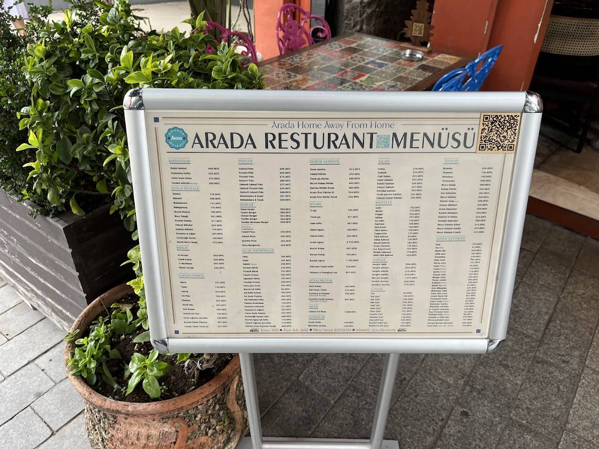 Menu at Arada Endülüs, Istanbul