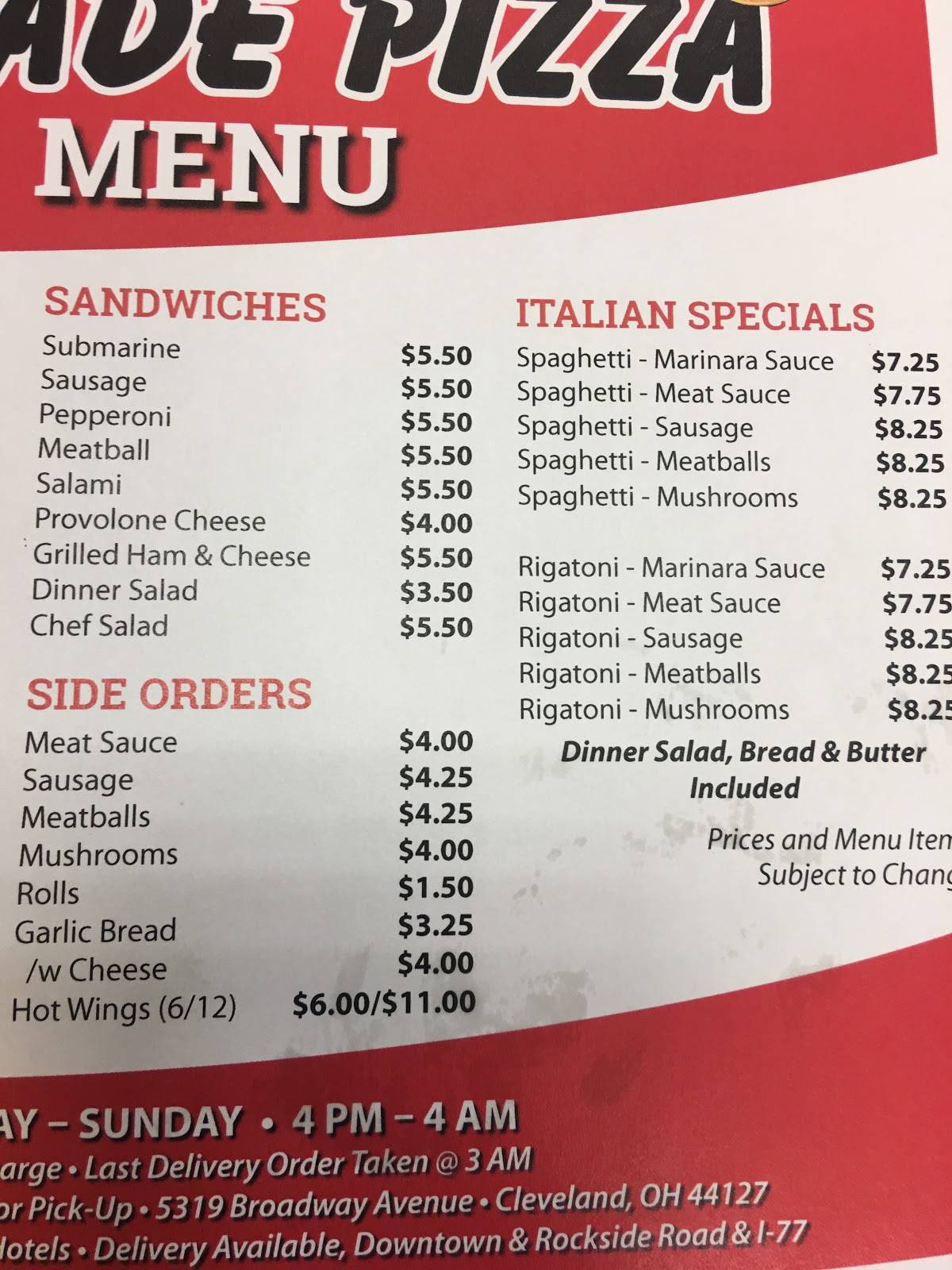 Menu at Arcade Pizza pizzeria, Cleveland