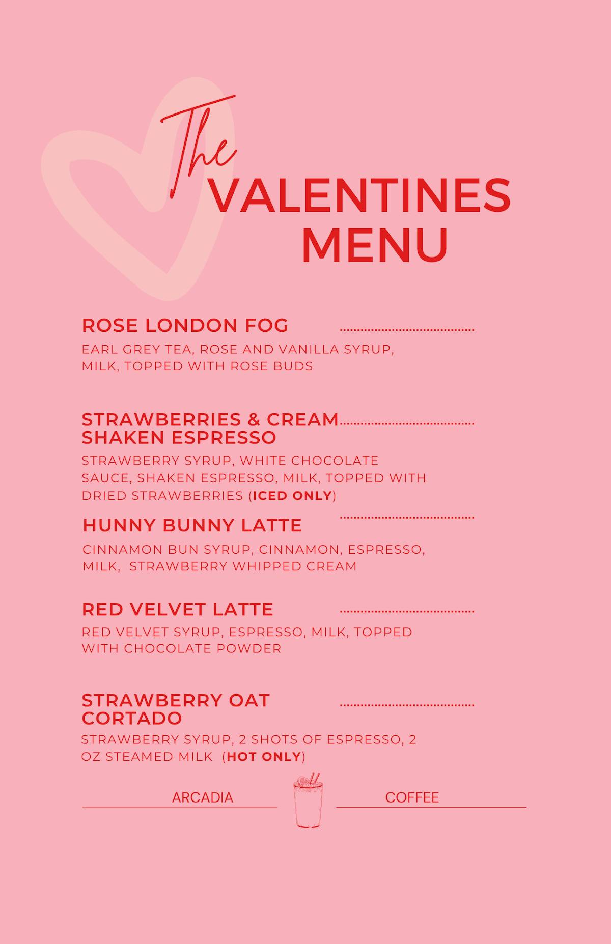 Menu at Arcadia Coffee, Downers Grove