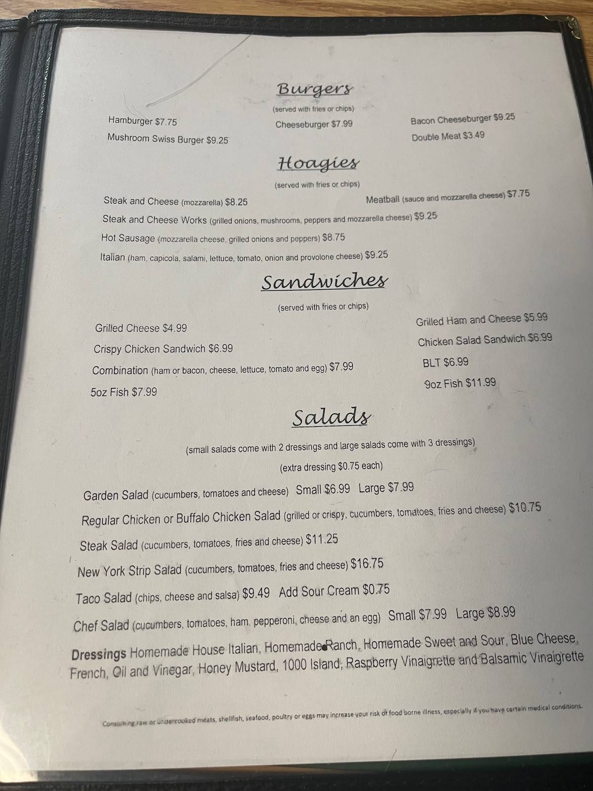 Menu at Arch Cafe, Connellsville