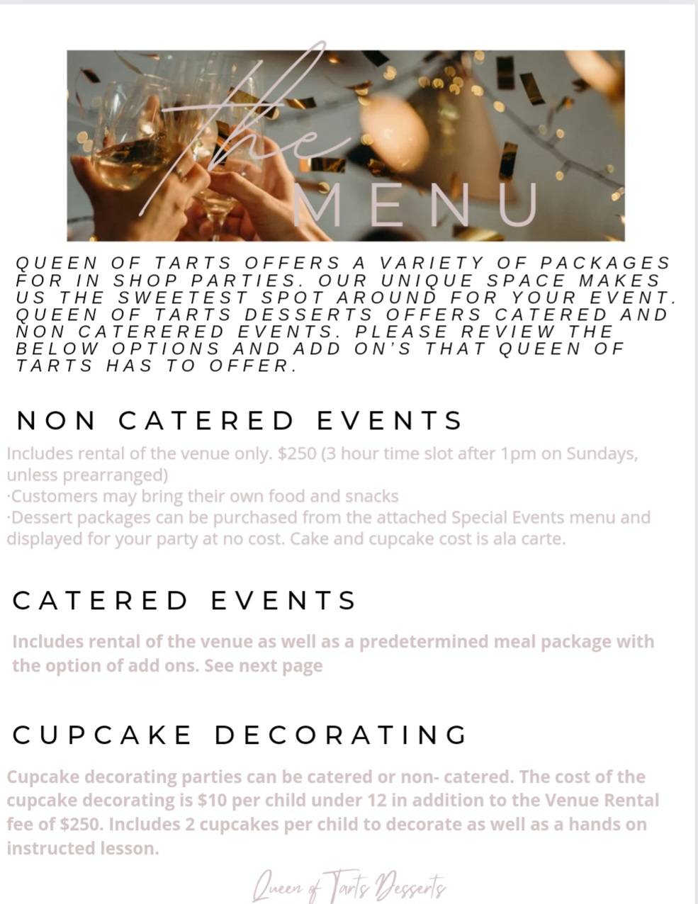 Carta de Queen of Tarts Desserts, Archbald