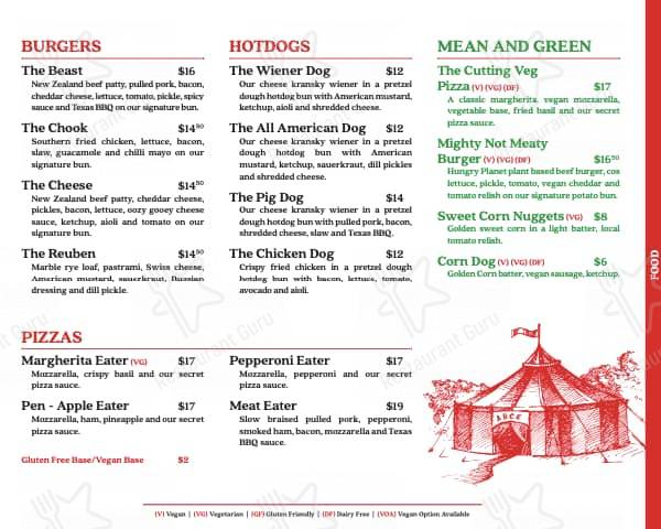 Menu at Archie Brothers Cirque Electriq, Auckland