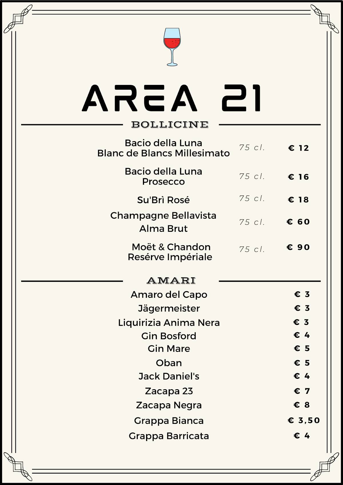 Menu da Area 21 Da Dario pub & bar, Iglesias, Viale Orsa Maggiore