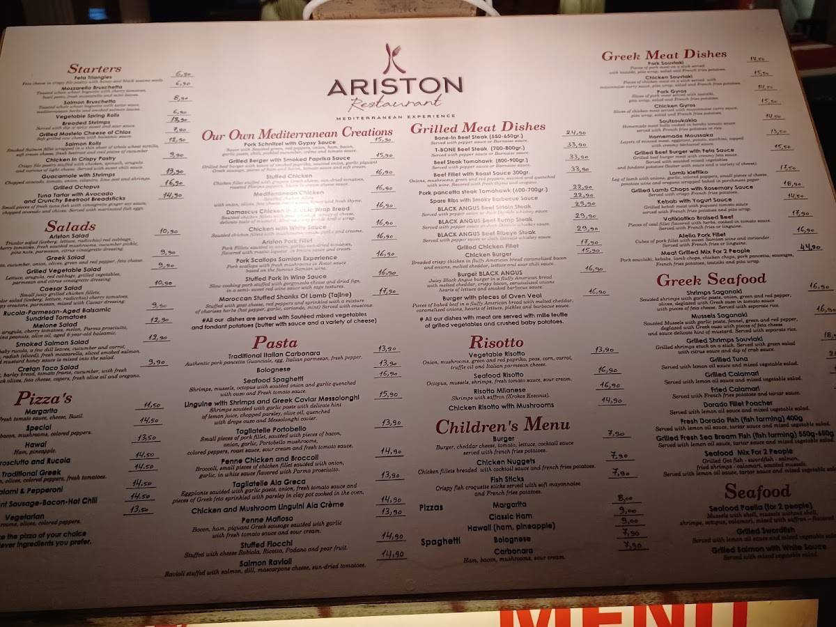 Menu at Ariston Restaurant, Pythagoreio
