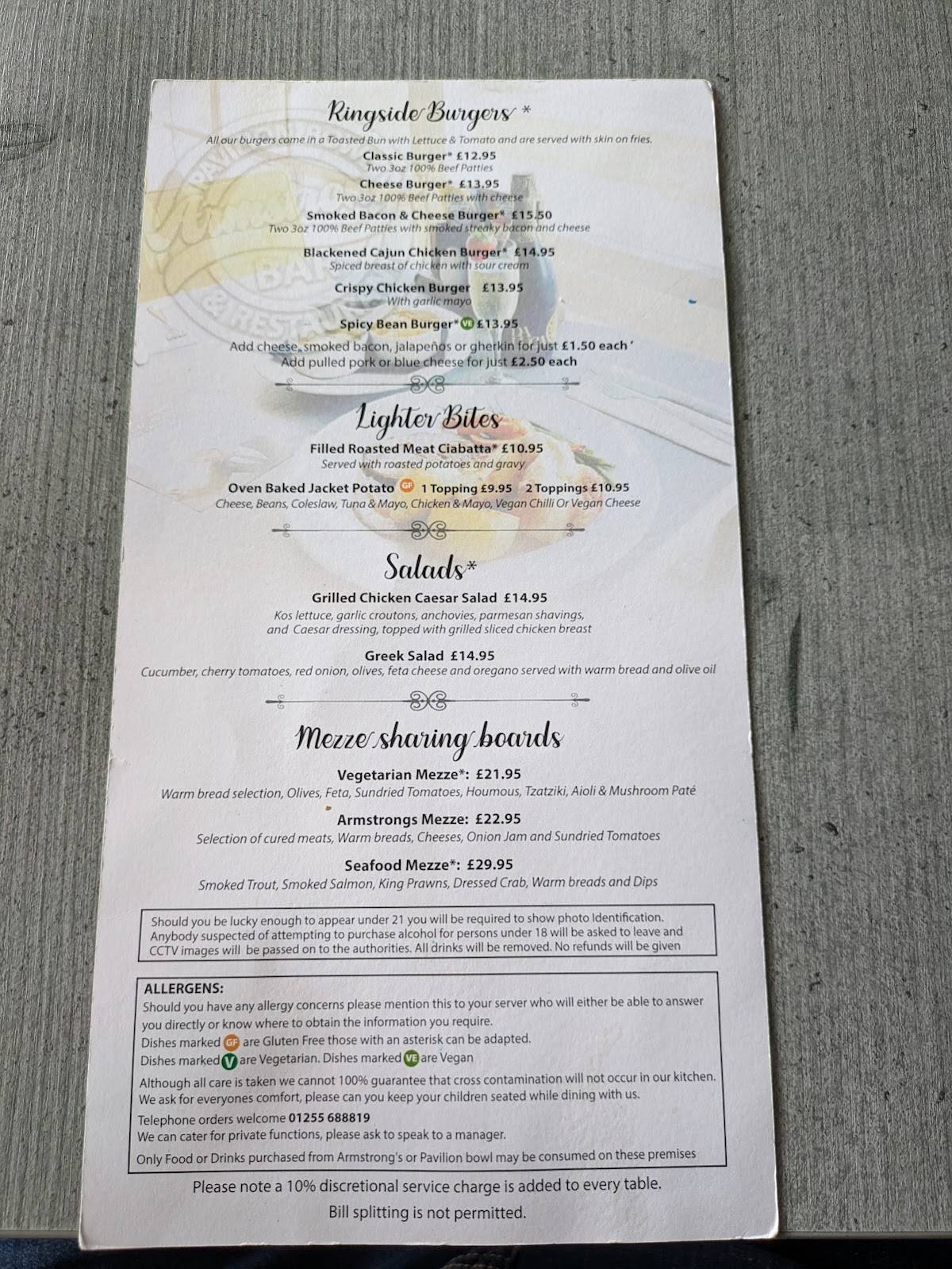 Menu at Armstrong's Bar & Restaurant, Clacton-on-Sea