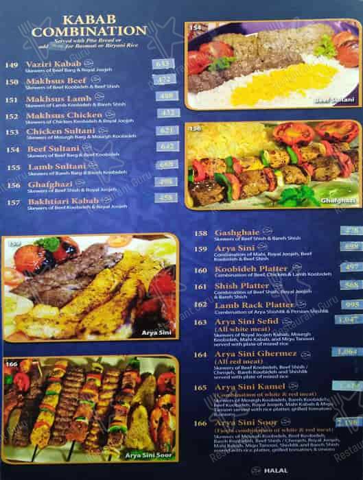 Menu at Arya - Quezon City - Robinsons Magnolia (Persian Restaurant ...