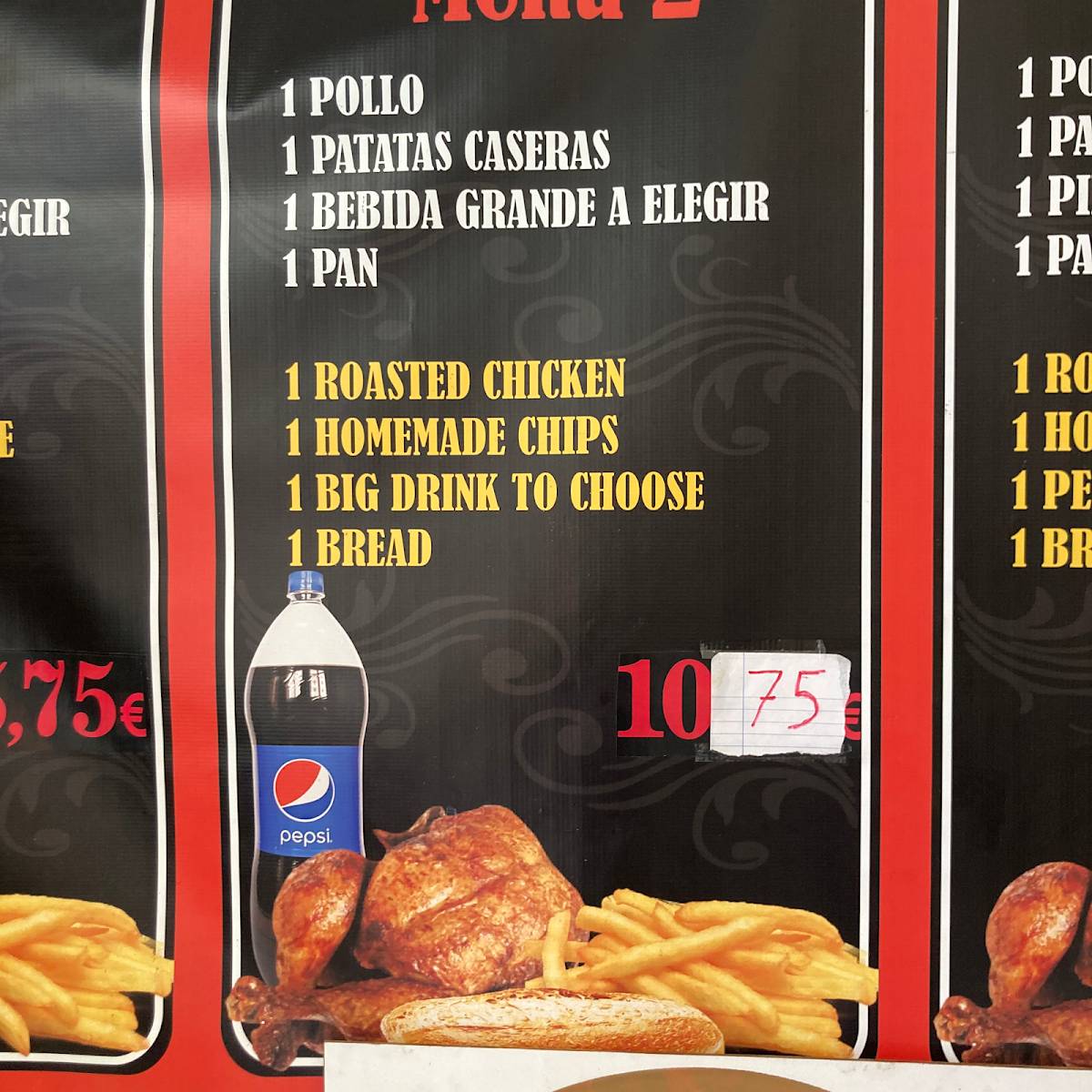Carta del restaurante Asador del Pollos En Capuchinos "El Pollo Asado ...