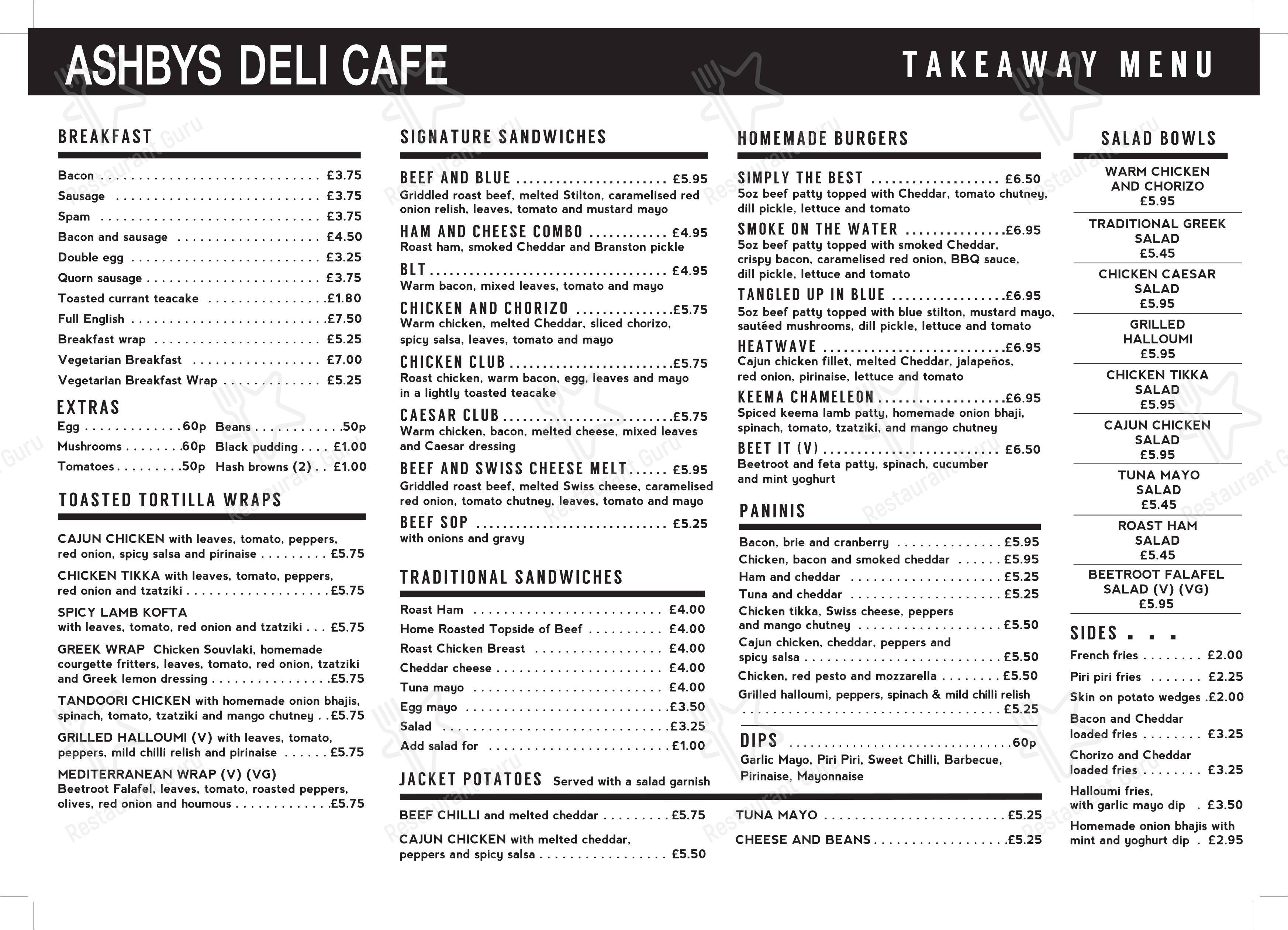 Menu at Ashby's Deli Cafe, Huddersfield