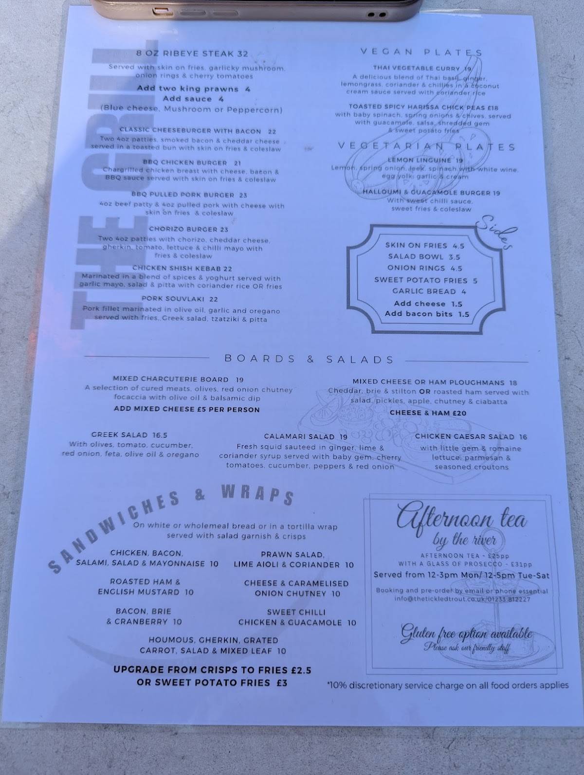 Menu at The Tickled Trout pub & bar, Ashford