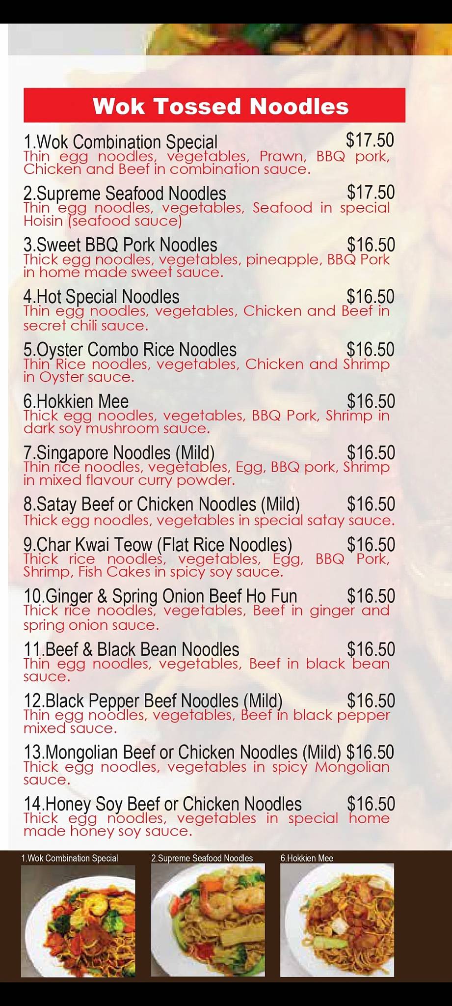 Menu at Asian Wok Noodle & Sushi Bar, Drysdale