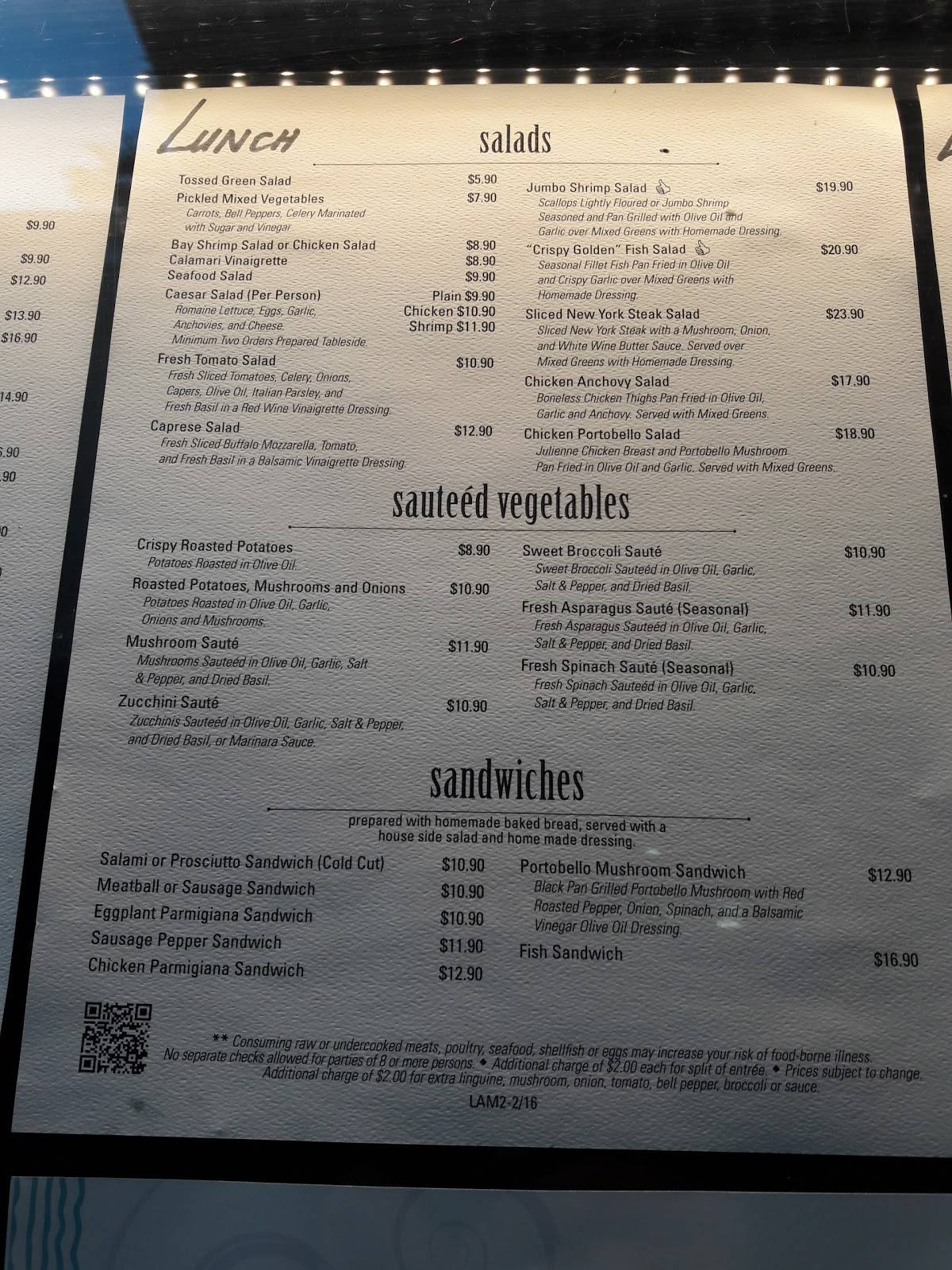 Menu at Assaggio restaurant, Honolulu, Ala Moana Blvd Suite 1259