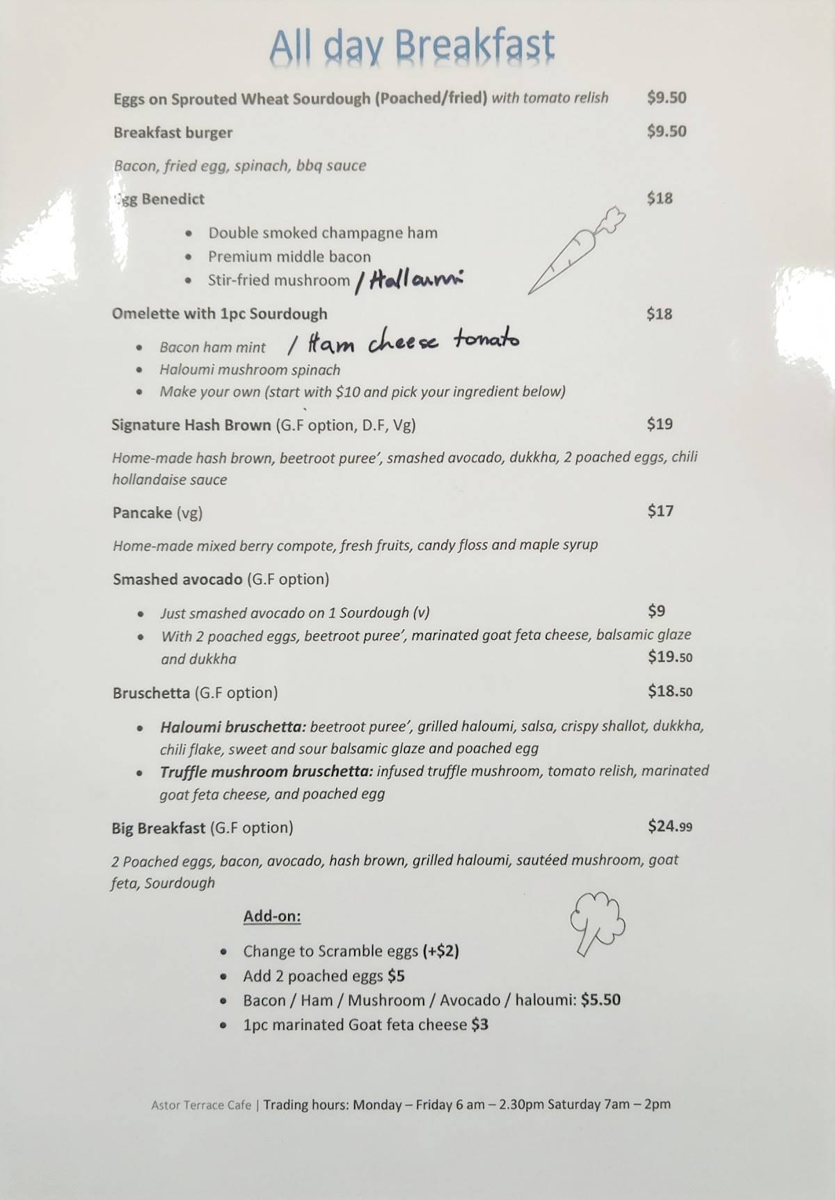 Menu at Astor Terrace Cafe, Spring Hill
