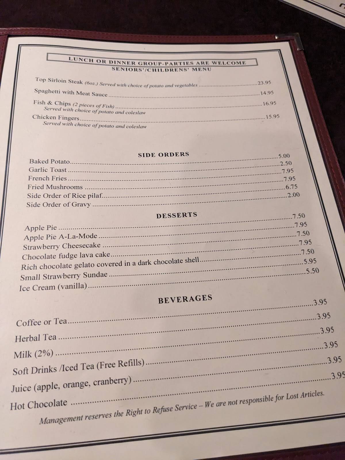 Menu at Astros Restaurant, Edmonton