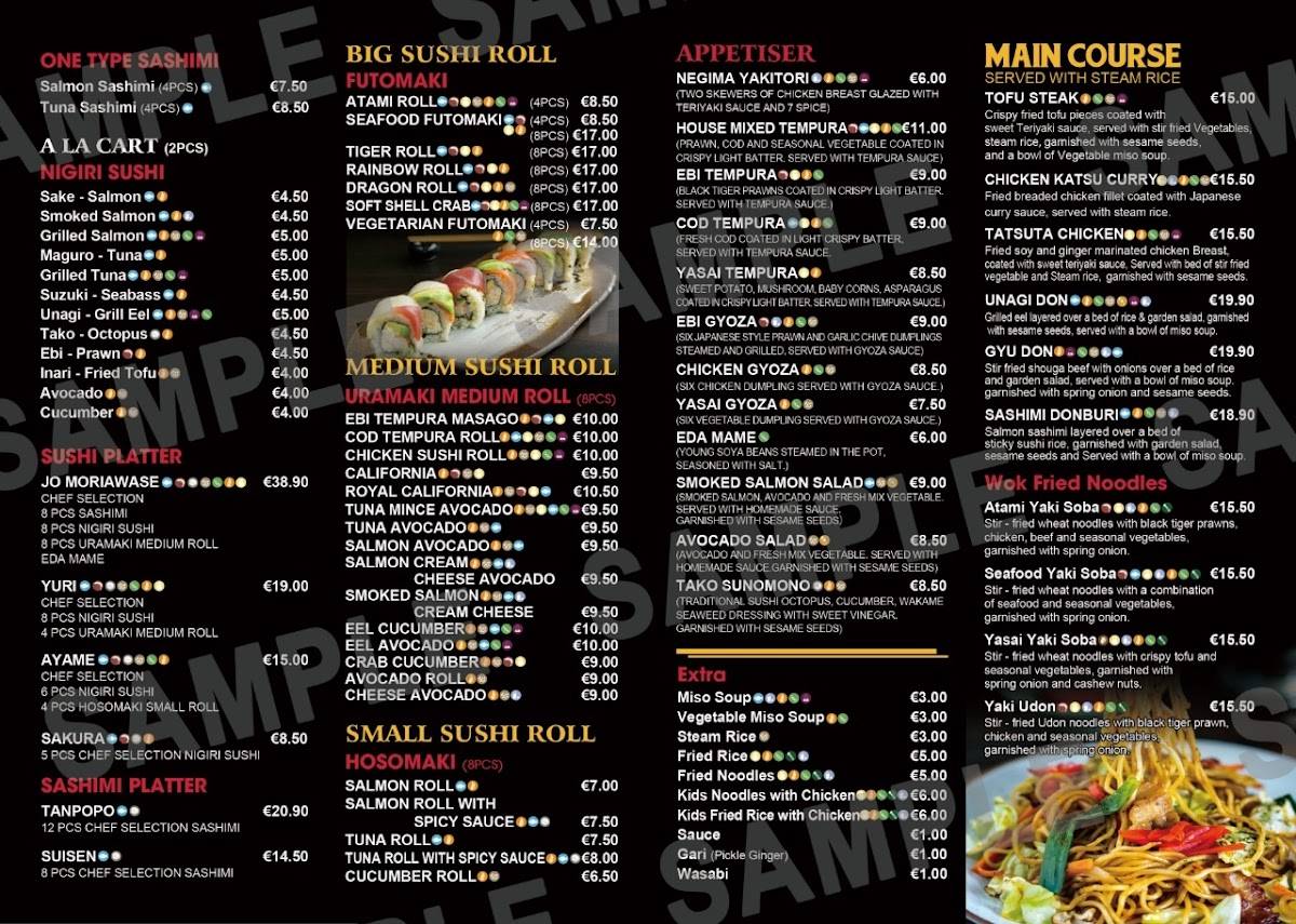 Menu at Atami restaurant, Dundalk, 19 Park St