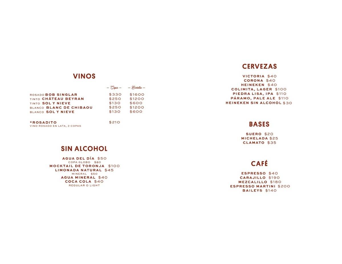 Carta del restaurante Atarraya, Puerto Escondido