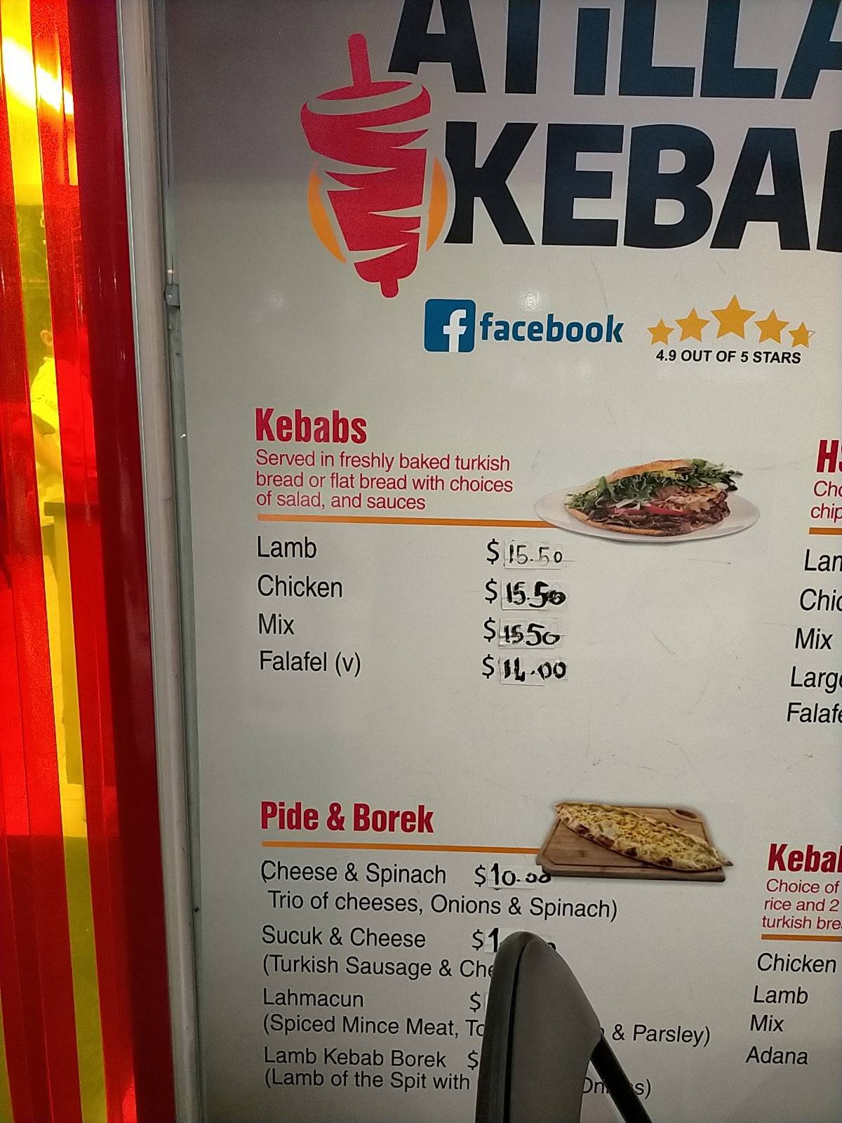 Menu at Atilla's Kebabs fast food, Keysborough