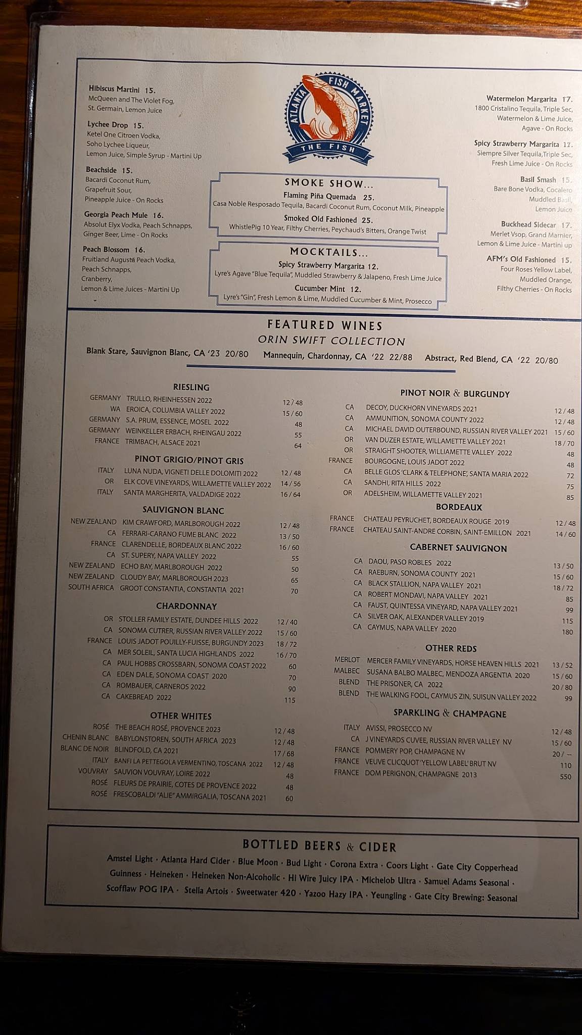 Menu at Atlanta Fish Market restaurant, Atlanta, 265 Pharr Rd NE