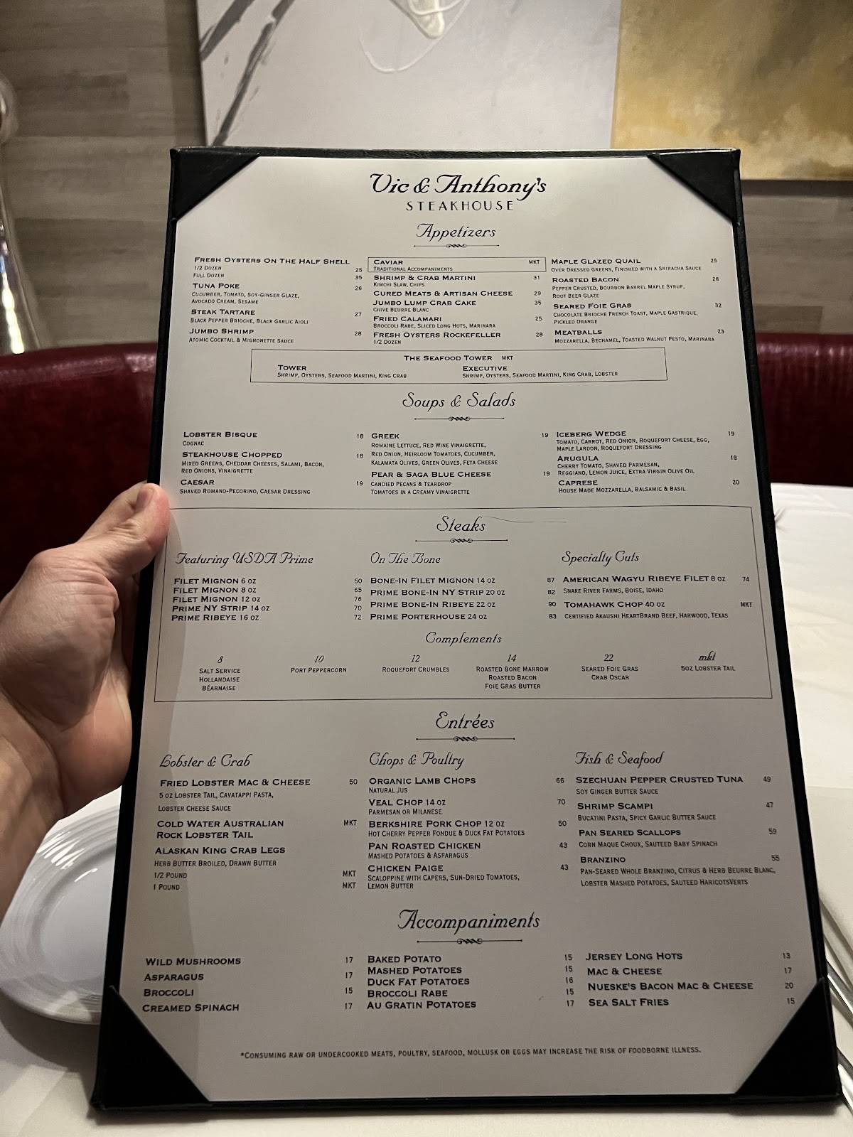 Menu at Vic & Anthony's Steakhouse, Atlantic City, 600 Huron Ave