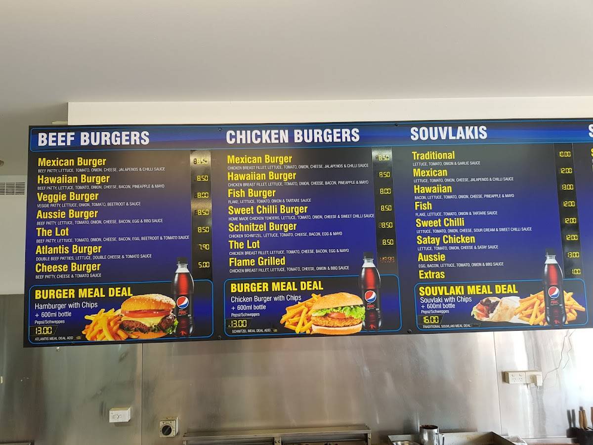 Menu at Atlantis Take Away fast food, Glenorchy